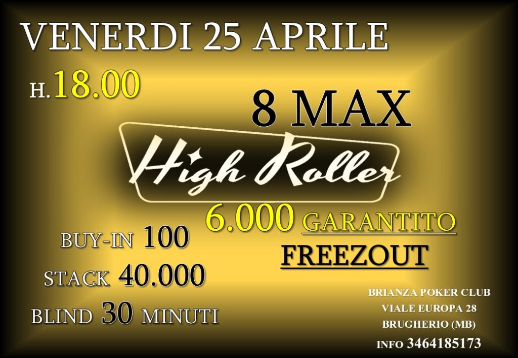 PROGRAMMA VENERDI 25 APRILE 2025 – Brianza Poker Club Brugherio